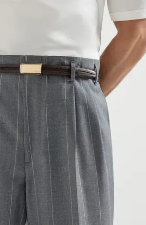 Brunello Cucinelli Chalk Stripe Pleated Trousers - Medium Grey