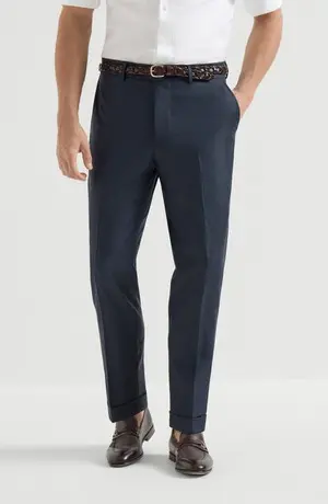 Brunello Cucinelli Virgin Wool Twill Trousers - Navy Blue