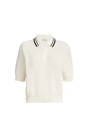 Brunello Cucinelli Rib Knit Polo - White