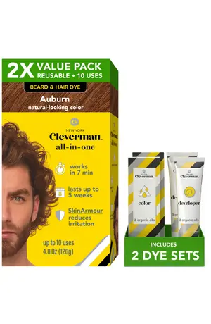 CLEVERMAN 2x Pack Reusable Beard & Hair Dye Kit - Auburn
