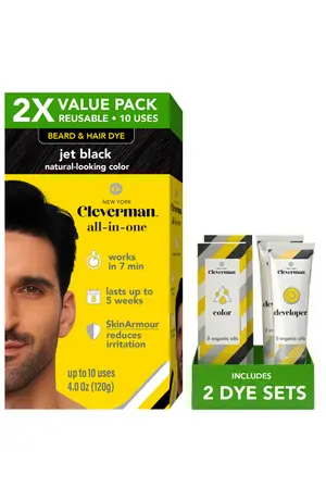 CLEVERMAN 2x Pack Reusable Beard & Hair Dye Kit - Jet Black