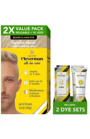 CLEVERMAN 2x Pack Reusable Beard & Hair Dye Kit - Lightest Blond