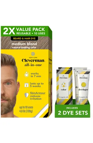 CLEVERMAN 2x Pack Reusable Beard & Hair Dye Kit - Medium Blond