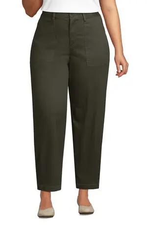 LANDS' END High Rise Barrel Leg Chino Pants - Forest Moss