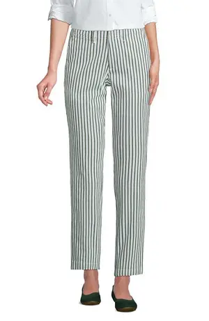 LANDS' END Mid Rise Classic Straight Leg Chino Ankle Pants - Estate Green/white Stripes