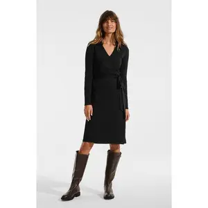 LANDS' END Cotton Modal Collared Wrap Dress - Black