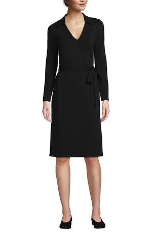 LANDS' END Cotton Modal Collared Wrap Dress - Black