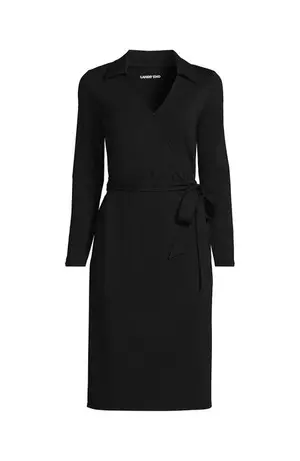 LANDS' END Cotton Modal Collared Wrap Dress - Black