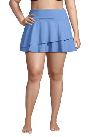 LANDS' END High Waisted Tulip Hem Swim Skort - Lake Blue