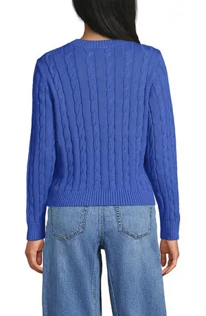 LANDS' END Cotton Cable Drifter Crewneck Sweater - Clear Blue