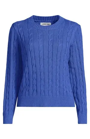 LANDS' END Cotton Cable Drifter Crewneck Sweater - Clear Blue
