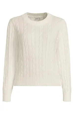 LANDS' END Cotton Cable Drifter Crewneck Sweater - Fresh Ivory