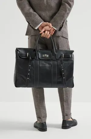 Brunello Cucinelli Grained Calfskin Country Bag - Black