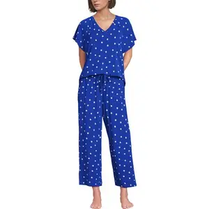 LANDS' END Cooling Pajama Setshort Sleeve Top And Crop Pants - Vibrant Lapis Dot