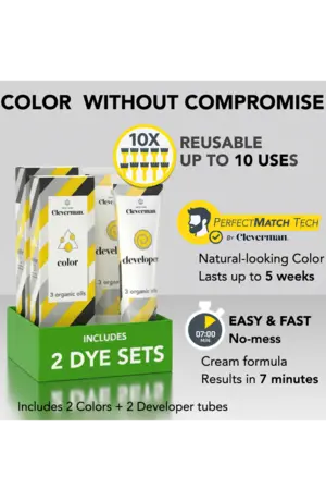 CLEVERMAN 2x Pack Coarse & Coily Hair · Reusable Beard & Hair Dye Kit - Black