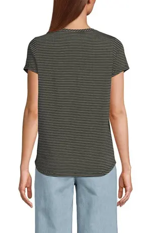 LANDS' END Lightweight Jersey T-shirt - Forest Moss Thin Stripe