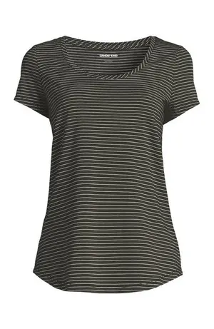 LANDS' END Lightweight Jersey T-shirt - Forest Moss Thin Stripe