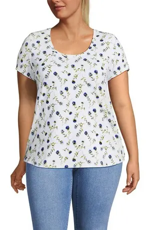 LANDS' END Lightweight Jersey T-shirt - White/blue Floral Sprigs