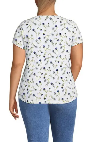 LANDS' END Short Sleeve Lightweight Jersey Scoop Neck T-shirt - White/blue Floral Sprigs