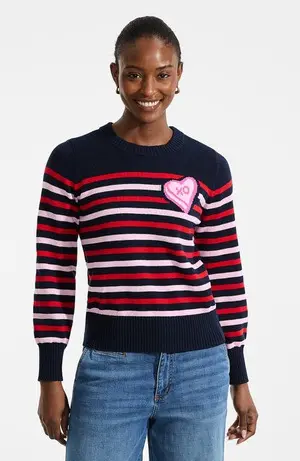 LANDS' END Striped Crew Neck Sweater