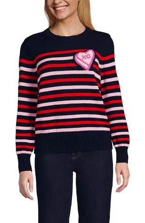 LANDS' END Striped Crew Neck Sweater