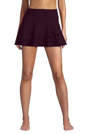LANDS' END High Waisted Tulip Hem Swim Skort - Dark Wine