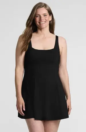 LANDS' END Seamed Swim Dress - Black