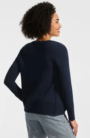LANDS' END Pointelle Crew Neck Cardigan - Radiant Navy