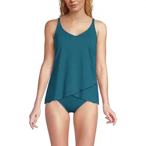 LANDS' END D-cup Tulip Hem Tankini Top - Paradise Teal