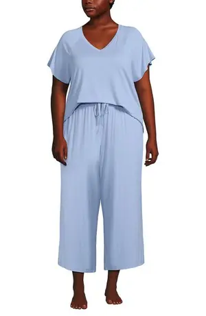LANDS' END Cooling Pajama Setshort Sleeve Top And Crop Pants - Misty Blue