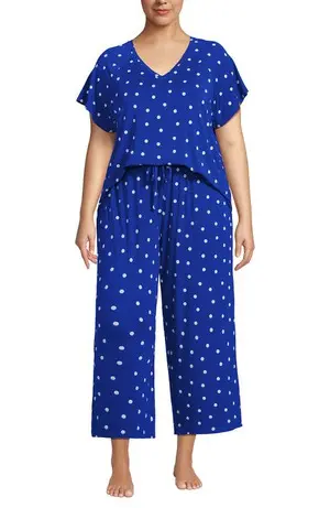 LANDS' END Cooling Pajama Setshort Sleeve Top And Crop Pants - Vibrant Lapis Dot
