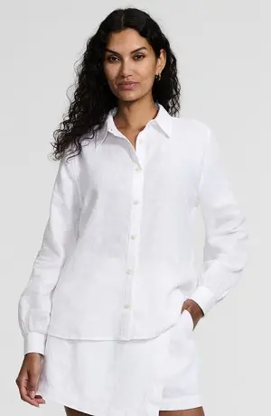 LANDS' END Linen Long Sleeve Shirt - White