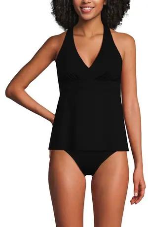 LANDS' END V-neck Racerback Flutter Tankini - Black
