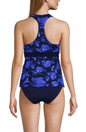 LANDS' END V-neck Racerback Flutter Tankini - Navy Graphic Floral/navy