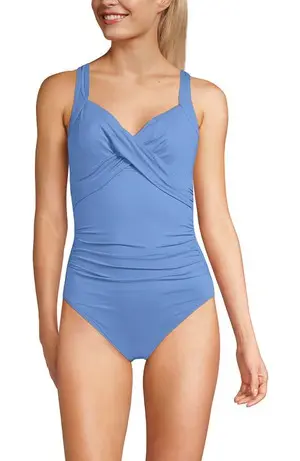 LANDS' END Sweetheart Underwire Wrap One Piece Swimsuit - Lake Blue