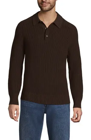 LANDS' END Long Sleeve Drifter Polo Sweater