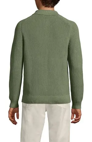 LANDS' END Long Sleeve Drifter Polo Sweater - Sage