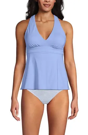 LANDS' END D-cup V-neck Racerback Flutter Tankini - Soft Cloud Blue