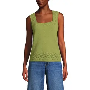 LANDS' END Pointelle Square Neck Tank Sweater - Bright Pistachio