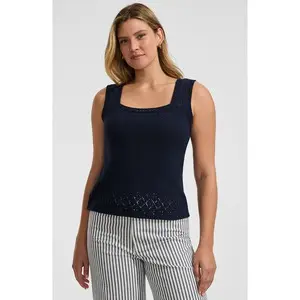 LANDS' END Pointelle Square Neck Tank Sweater - Radiant Navy