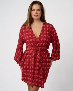 WeWoreWhat Scallop Sleeve Robe - Bordeaux Multi