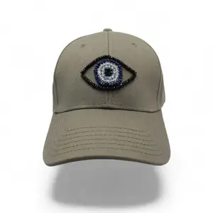 C. GRASSI Hand-embroidered Crystal Evil Eye Baseball Cap - Olive