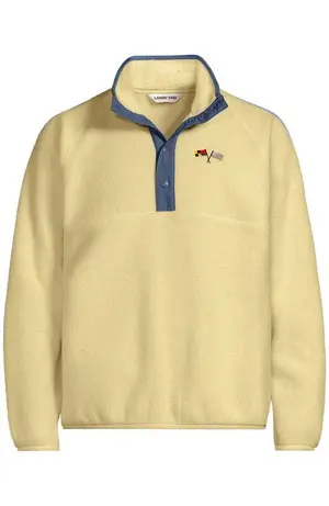 LANDS' END Fleece Snap Neck Pullover - Pale Yellow