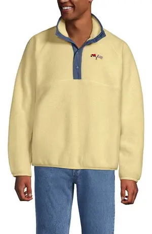 LANDS' END Fleece Snap Neck Pullover - Pale Yellow