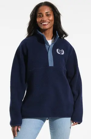 LANDS' END Snap Neck Fleece Pullover - Deep Sea Navy