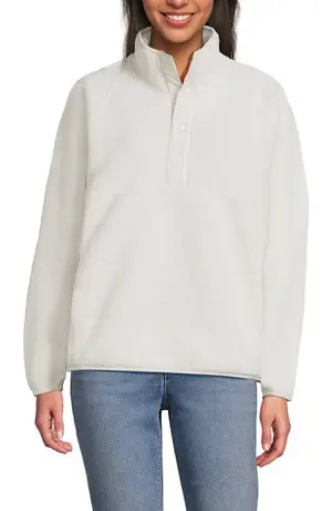 LANDS' END Unisex Snap Neck Fleece Pullover Ivory Latte