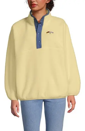 LANDS' END Snap Neck Fleece Pullover - Pale Yellow