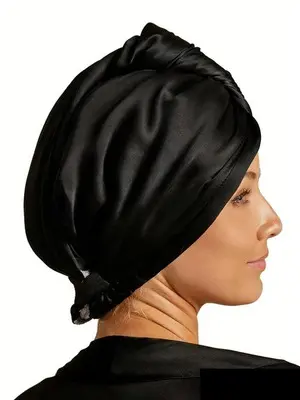 SILKSILKY Pure Silk Hair Towel Wrap - Black
