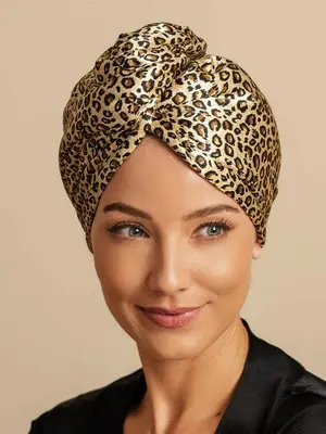 SILKSILKY Pure Silk Hair Towel Wrap - Leopard