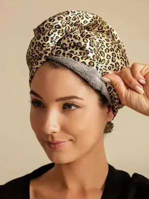 SILKSILKY Pure Silk Hair Towel Wrap - Leopard